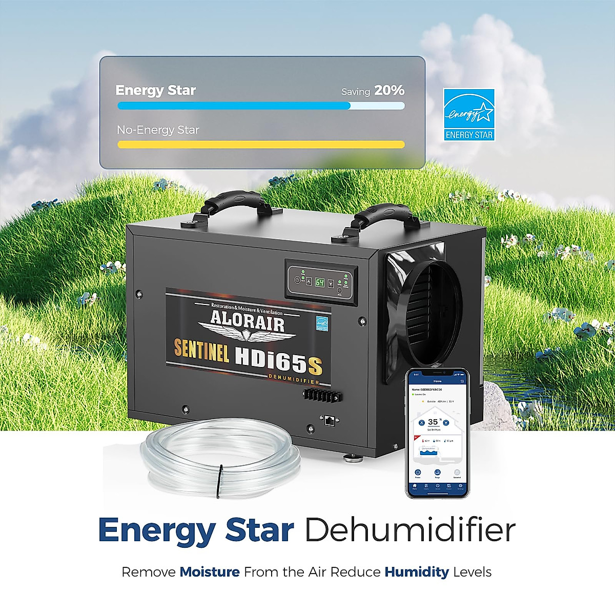 AlorAir Commercial Dehumidifier with Pump Drain Hose, 190 Pints Smart WiFi Large Capacity Industrial Dehumidifier for Basements, Garages & Job Sites, 5 Years Warranty, Green (Black)