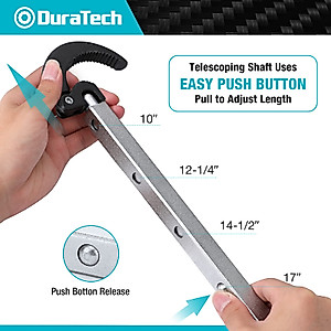 DURATECH 10"-17" Telescoping Basin Wrench with 1-3/8" to 2-1/2" Large Jaw Capacity & Tub Drain Remover Wrench Aluminum Alloy Drain Removal Tool, Dual Ended