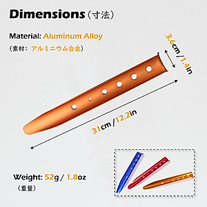 TRIWONDER 6X Snow and Sand Tent Stakes Pegs - Aluminum U-Shaped Tent Pegs Tent Nails Lightweight for Camping Hiking Backpacking (Red - U-Shaped - 12.2 Inches)