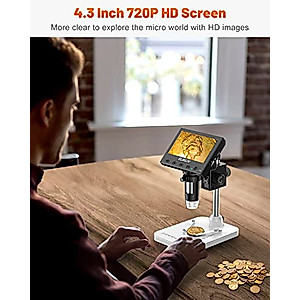 Elikliv EDM4 4.3" Coin Microscope, LCD Digital Microscope 1000x, Coin Magnifier with 8 Adjustable LED Lights, PC View, Windows Compatible