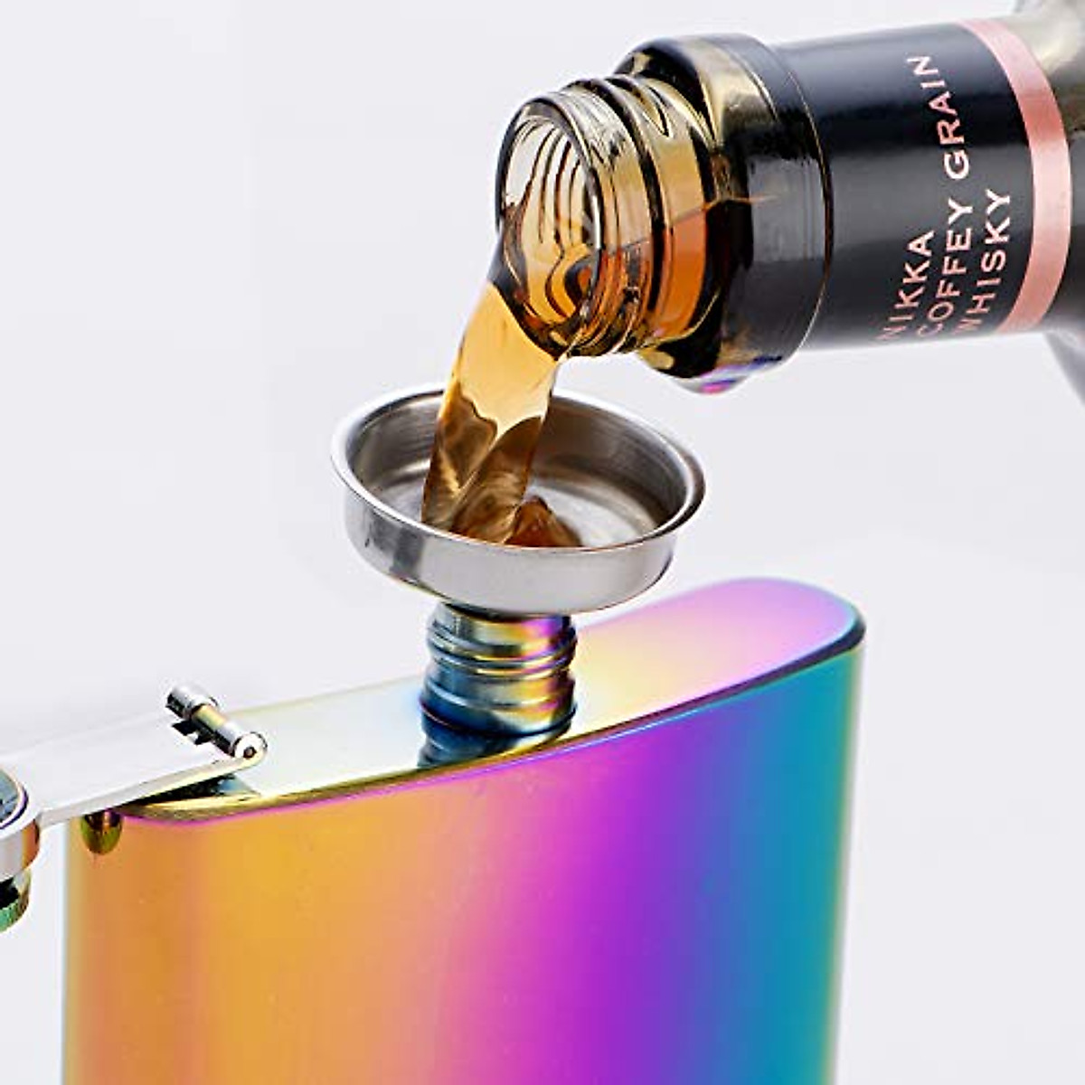 YFS Solid Rainbow Colored Flask for Liquor and Funnel, 8 Oz Leak Proof Stainless Steel Pocket Hip Flask