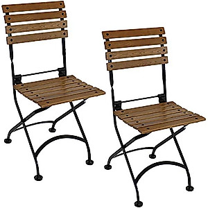 Sunnydaze European Chestnut Wooden Folding Small Bistro Dining Side Chair - Portable, Compact Side Chair - for Indoor or Outdoor Use - Patio, Deck, Balcony, Camping and Spare Seating - Set of 2