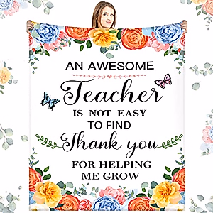 Teacher Throw Blanket Birthday Gift for Women 60''x50'' Teachers Appreciation Blanket Thank You Graduation Present Idea Soft Flannel Blanket for Teacher's Day School Retirement (Floral)