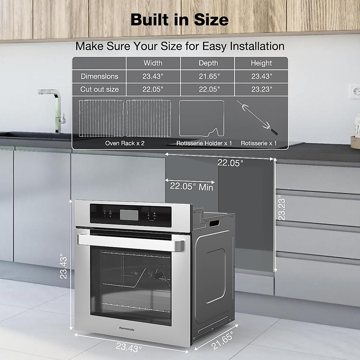 ThermoMate 24 Inch Built-in Microwave Drawer with Automatic Presets + 24" Electric Wall Oven with 12 Functions, 3100W Convection Ovens