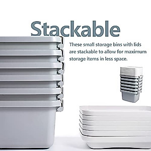 OMNISAFE 3.5Qt Lidded Home Plastic Storage Box/Bins, Tote Stackable Container with Secure Latching Buckles and Gray Durable Lid (4-Pack, Grey)