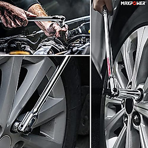 MAXPOWER 3Pcs Breaker Bar Set, Dual Drive 1/2" and 3/8" for Breaker Bars 15-inch and 18-inch, 10-inch Short Breaker Bar 1/2"