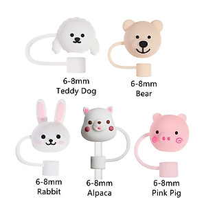 Beyonday Cute Silicone Straw Plug, Reusable Cartoon Animals Plugs Cover, Drinking Dust Cap, Splash Proof Straw Tips, Cup Straw Accessories (Bear)