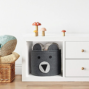 CherryNow Bear Basket, Cotton Rope Basket, Woven Laundry Hamper, Cute Storage Bin in Bedroom, Nursery & Living room, 10'' (H) x 12'' (D)