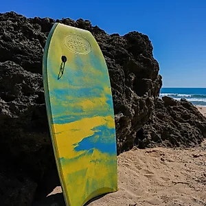 ATUNAS Body Boards, 33"-43" Bodyboard for Beach with Wrist Leash, Solid PE/EVA Closed-Cell Waterproof Foam, Surfing for Kids and Adults (Lime Soda, 42 inch)