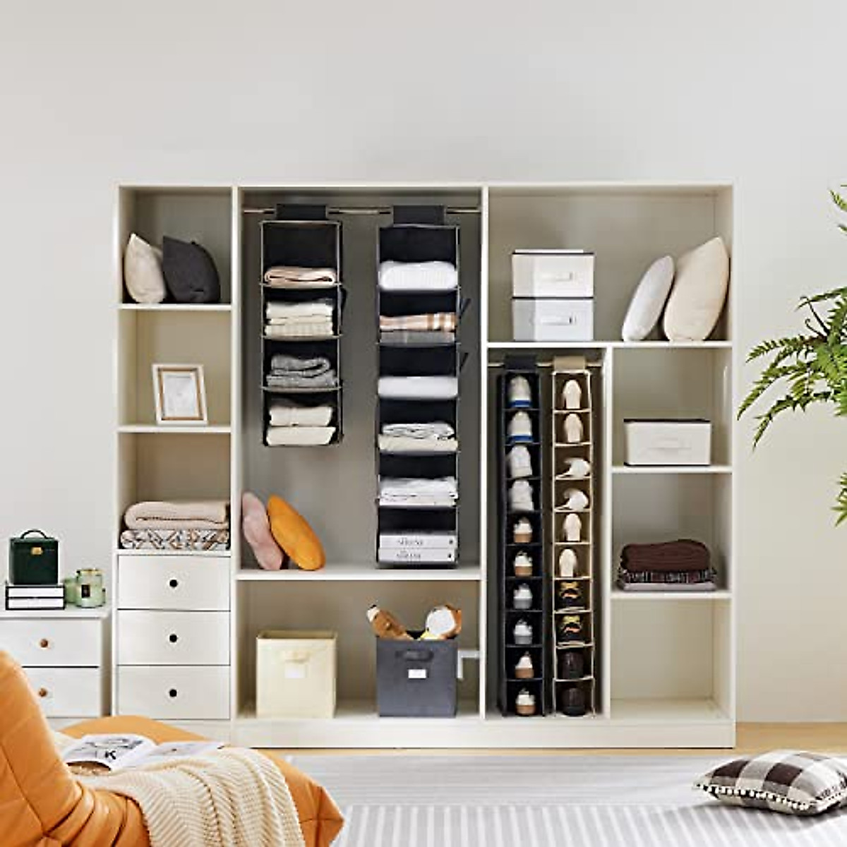 YOUDENOVA Hanging Shoe Organizer for Closet, 10-Shelf Closet Shoe Organizers, Hanging Shoe Rack, Grey