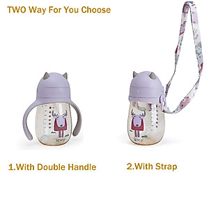 Bebamour Click Lock Weighted Baby Sippy Cups with Removable Handles No Spill Toddler Sippy Cups Transition Cups with Bottle Brush,Straw Cleaner Set(210 ML, PPSU,Purple)