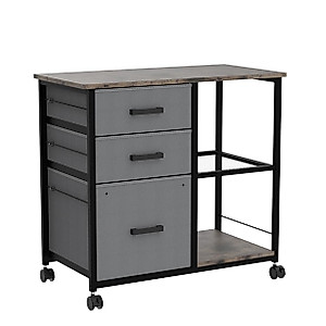 IDEALHOUSE Lateral File Cabinet with 3 Drawer, Mobile Filing Cabinet Rolling Printer Stand Fits A4 or Letter Size, Lateral Filing Cabinet with Wheels, Under Desk Storage Cabinet for Home Office, Grey