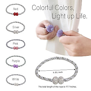 Bling Magnetic Curtain Tiebacks, Decorative Curtain Holdbacks, Crystal Tie Backs for Curtains, Curtain Holders for Window Draperies - 16 inch, Grace, Simplicity & Elegance (Silver, 2)