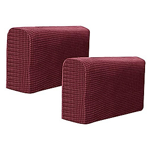 SEWACC Chair Arm Protectors Universal Sofa Armrest Cover Stretch Armchair Slipcover Protector Elastic Recliner Couch Loveseat Cloth 2pcs for Home Office (Claret)