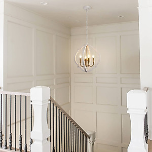 QAREHL Rustic Farmhouse Chandelier 4 Light Vintage Orb Light Fixture Dining Room Candlestick Chandeliers Wood Pendant Lighting for Living Room Kitchen Bedroom Entrance Foyer Hallway