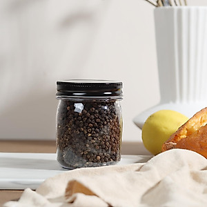 OMNISAFE 8 Ounce Clear Plastic Mason Jars With Screw On Lid, Reusable Empty Jars for Food Storage, Round BPA Free Containers for Sealing, Dry Food, Snacks, Candies, Breakage-proof, (Black - 16 Pack)