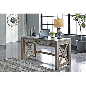Signature Design by Ashley Aldwin Rustic Farmhouse 60" Home Office Lift Top Desk with Charging Ports, Distressed Gray
