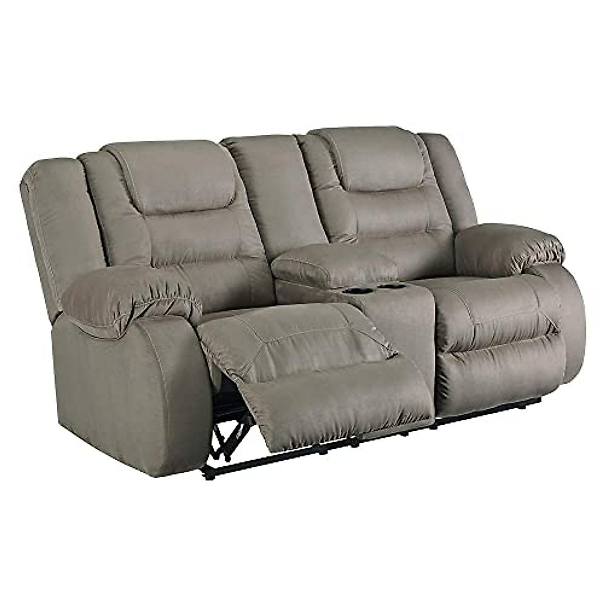 Signature Design by Ashley McCade Contemporary Manual Pull Tab Reclining Loveseat with Center Console, Gray