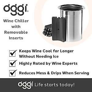 OGGI Iceless Wine Chiller with Removable Cooler Inserts - Highly Rated Wine Bottle Chiller and Single Wine Bottle Cooler, Ideal Wine Gifts; Keeps Wine Chilled for Hours, Stainless Steel