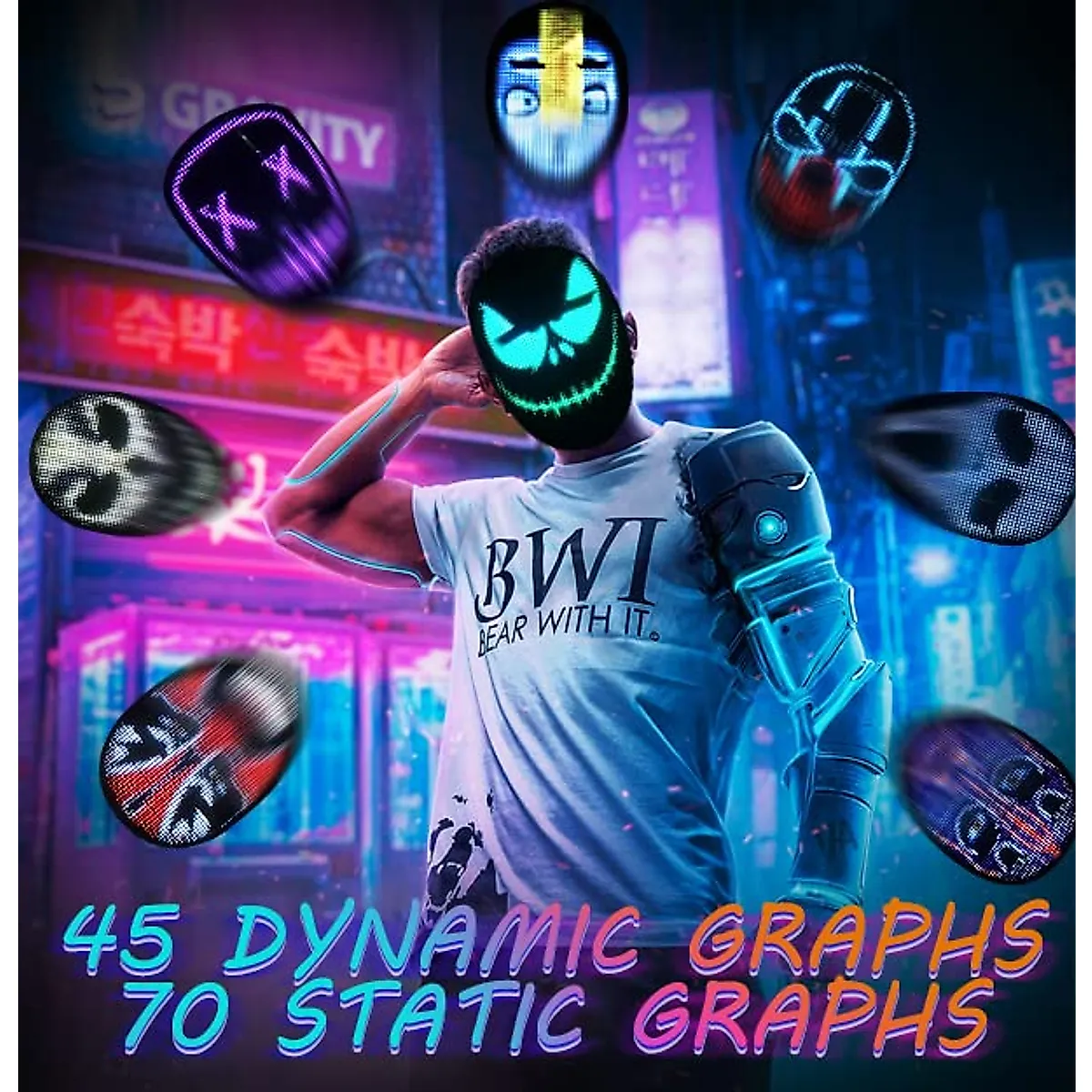 LED Mask-APP Programmable Control Glowing, RGB Full Color Light Up Mask, for Kids Men Women Halloween Costume Cosplay Party Gift (USBC Rechargable)