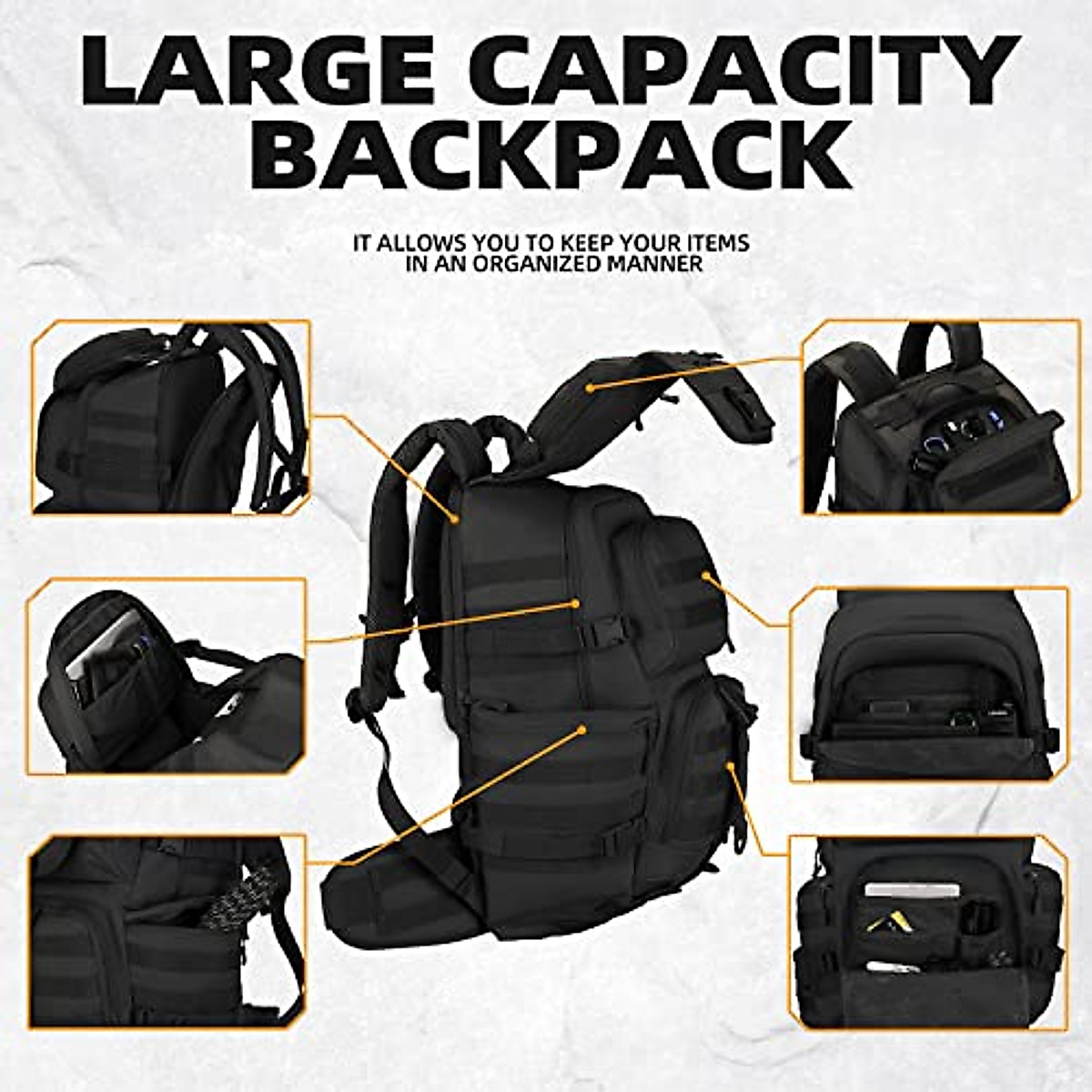 KXBUNQD 50L Military Tactical Backpack Hiking Waterproof Backpack Large Military Pack 3 Day Assault Pack Molle Bag Rucksack