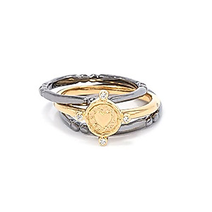 New Beginnings by Janyl Adair - Black Rhodium and Yellow Gold Plated .925 Sterling Silver White Zircon Set of 3 Stackable Stacker Rings - Size 11