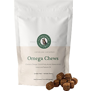 Veterinary Naturals Hemp Oil & Salmon Oil Chews for Dogs - Support HIPS & Joint - Best Source of Omega 3 - Fish Oil for Dog’s Shiny Coat & Itch Free Skin - 60 Soft Chew Dog Joint Supplements