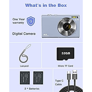 Digital Cameras for Photography Digital Camera Autofocus, 2.7K 48MP Teenager Camera with 2.8" Large Screen, 16X Zoom and 32GB Card, Compact Camera Take Macro Photos, Stylish Portable Camera for Teens