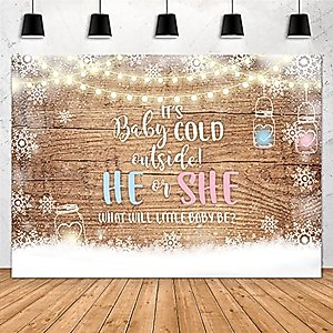 Aperturee It's Cold Outside Baby Shower Backdrop 7x5ft He or She Gender Reveal Winter Wonderland Christmas Xmas Rustic Wood Floor Snowflake Photography Background Party Decorations Banner Photo Booth