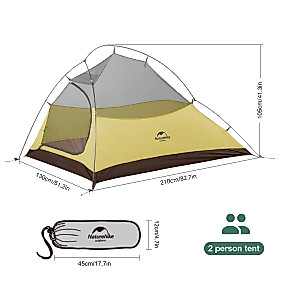 Naturehike Cloud Up Free Standing 2 Person Backpacking Tent Ultralight Nylon Double Layer Camping Tents for Two Person (2 Person, 20D Nylon Forest Green)