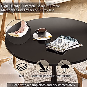 Recaceik Modern Round Dining Table, 31.5'' Tulip Table with MDF Table Top & Metal Pedestal Base for Dining Room Living Room Cafe, Kitchen w/ 0.71” Thickened Tabletop for 2-4 People, Black
