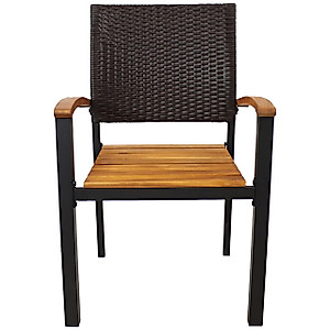 Sunnydaze Malachi Acacia Wood Patio Armchair - Set of 2 - Resin Rattan-Wrapped Steel Frame - 275-Pound Weight Capacity - Brown