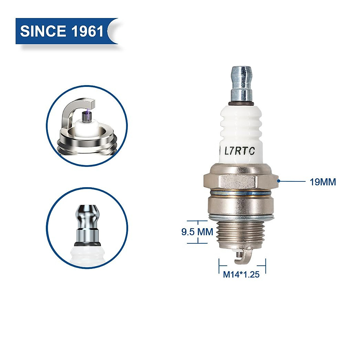 4PK TORCH L7RTC Spark Plug Replace for Champion 859/RCJ7Y 863/RCJ8Y 852/RCJ6Y 853/CJ7Y 848/CJ8Y 858/CJ6Y, for NGK 6703/BPMR7A BPM7A BPMR6A, for BOSCH WSR5F 7547/WSR6F, for DENSO W22MPR-U, OEM