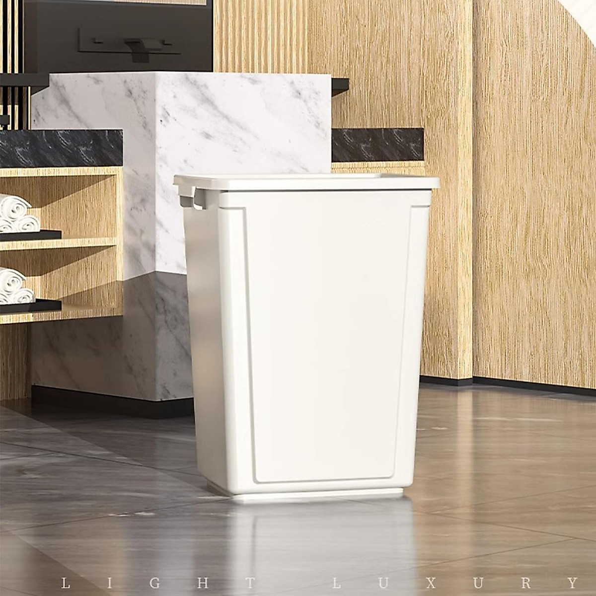 Halyuhn Small Trash Can, 2.6 Gallon Plastic Trash Can for Home and Office, Small Garbage Can Waste Basket fit Under Desk, Narrow Space, Kitchen, Dorm, Bathroom, Bedroom, (Cream White, Pack of 2)