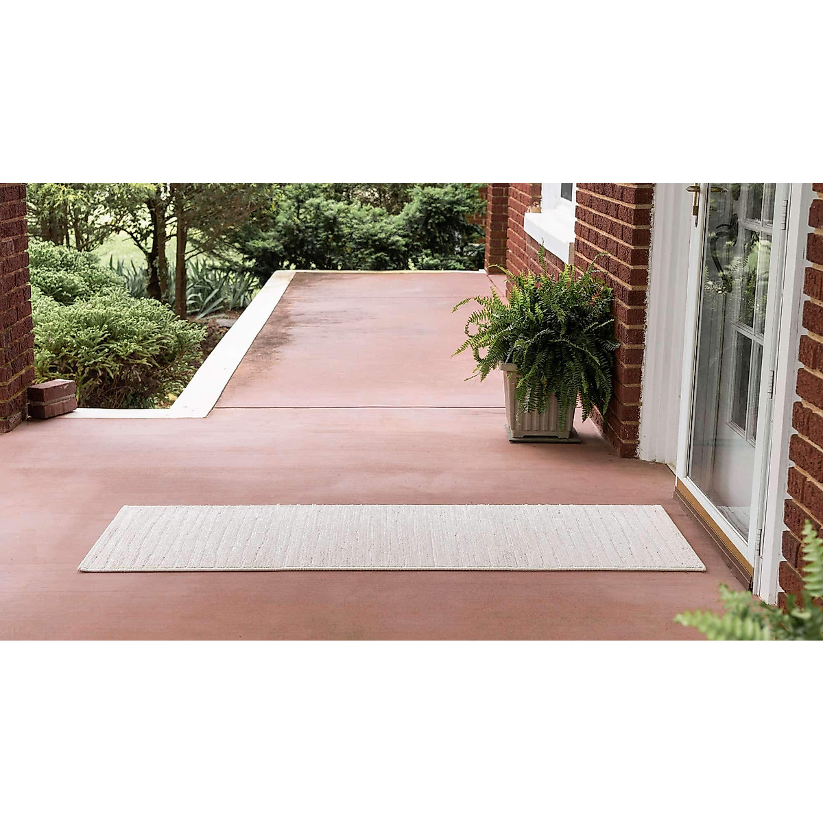 Unique Loom Sabrina Soto Outdoor Collection Geometric, Modern, Vibrant, Striped Carved Area Rug, 2 ft x 8 ft, Beige