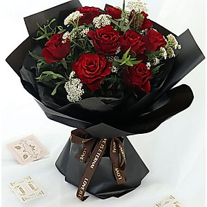 Rikyo 40 Counts Fresh Flowers Wrapping Paper,Wraps Waterproof Floral Wrapping Paper Sheets Fresh Flowers Bouquet Gift Packaging Korean Florist Supplies,Boundless 22 3/4 x 22 3/4 Inch (All Black)