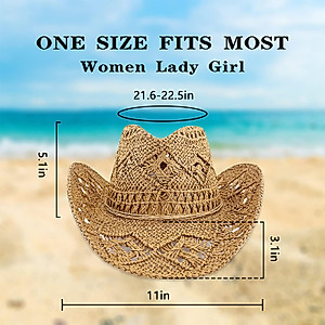 XUDONGXU Straw Cowboy Hat Brown Cowgirl Hat for Women Men Western Beach Hat with Wide Brim for Theme Party Vacation
