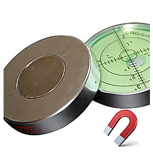 Magnetic Metal Large Spirit Bubble Level 60mm Diameter, 2 23/64, Degrees, Circular, Surface Level - Metal Housing, Bulls Eye Bullseye Vial Round, Green/Silver