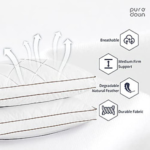 puredown Goose Down Feather Sleeping 100% Cotton Pillow Cover Down proof, Standard/Queen, Gusseted, Set of 2.