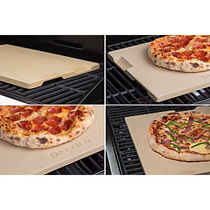 ROCKSHEAT Pizza Stone 12in x 15in Rectangular Baking & Grilling Stone, Perfect for Oven, BBQ and Grill. Innovative Double - faced Built - in 4 Handles Design