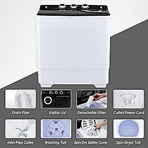 Homguava Portable Washing Machine 26Lbs Capacity Washer and Dryer Combo 2 In 1 Twin Tub Laundry Washer(18Lbs) & Spinner(8Lbs) with Built-in Gravity Drain Pump,for Apartment,Dorms,RV Camping (BLACK)