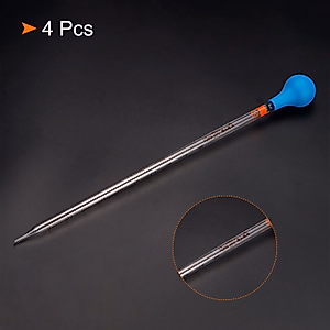 PATIKIL Graduated Dropper Pipettes Kit, 4pcs 10ml Borosilicate Glass Pipette with Rubber Cap for Transfer Liquid for Lab, Chemistry, Clear