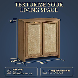 OAKHAM HOME Hampstead Storage Sideboard Cabinet with Rattan Doors and Adjustable Shelves, Buffet Kitchen Cabinet Cupboard Console for Living Room, Set of 2