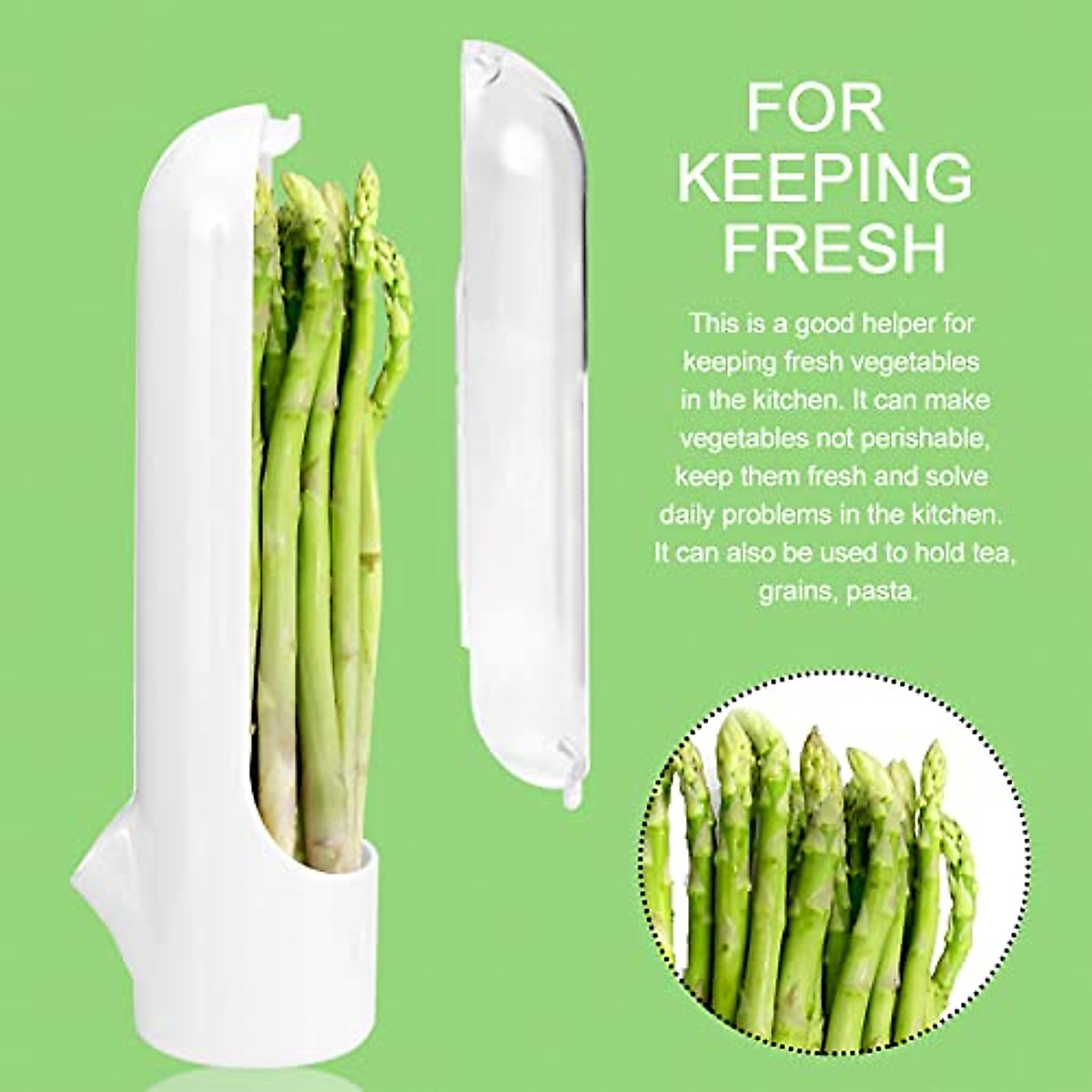 2Set Fresh Herb Keeper,Herb Saver for Refrigerator Herb Saver Pod, Vegetables Leaf Separator,Herb Storage Container for Cilantro, Mint, Asparagus Keeps Greens Fresh 3 Weeks(As Shown,size:9.6x2.6inch)