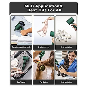 7MAGIC High-Speed Hair Dryer with 110,000RPM Brushless Motor for Fast Drying, Low Noise Blow Dryer with Tri-Colour LED Light Ring, 1400W Ionic Hair Dryer for Home and Travel, Magnetic Nozzle, Green