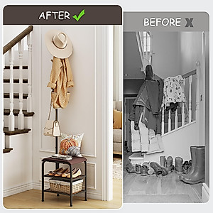 Gewudraw Coat Rack Stand Shoe Bench - 3 in 1 Coat Hall Tree with Shoe Storage With Benches Small Metal Shoes Shelf for Entryway Living Room Bedroom Hallway Mudroom