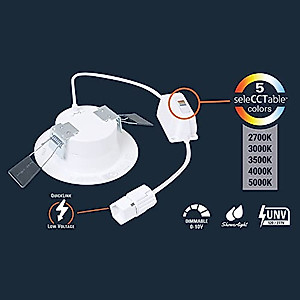 HALO Quicklink 6 Inch Canless Direct Mount Recessed Lighting LED Light for Ceiling and Shower - 8 Pack Starter Kit - 665 Lumens - 5 Selectable Color Temperatures, 0-10V Commercial Dimming