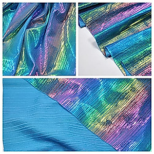 Yutone Shining Iridescent Hologram Laser Fabric Knit Crepe 58inch Wide for Cloth Craft Upholstery by The Yard (36inch SkyBlue), 1 Yard