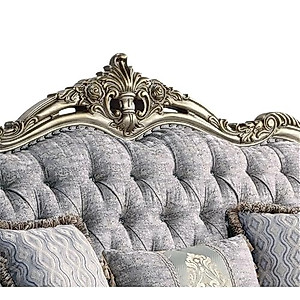 Acme Furniture Miliani Tufted Fabric & Wood Sofa with 5 Pillows in Gray/Bronze