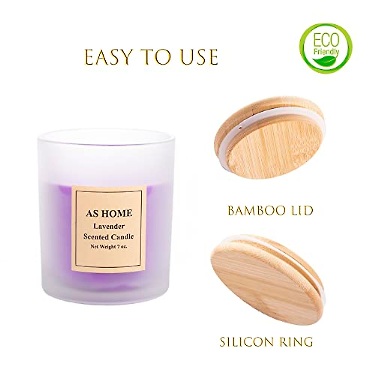 AS HOME Lavender Candles Scented, 7oz | Aromatherapy Lavender Candle in Frost Glass Jar with Wooden Lid | Single Wick Candles for Relaxation | 30 Hours Burn Time